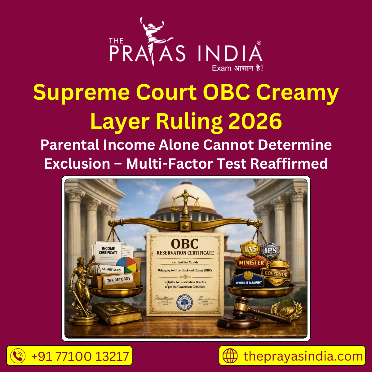 Supreme Court OBC Creamy Layer Ruling 2026 - The Prayas India